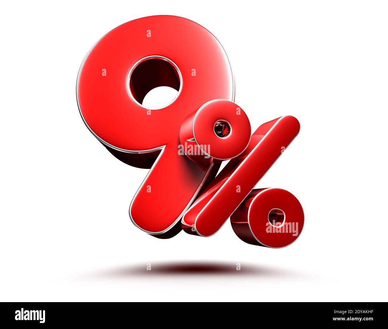 9 percent red on white background illustration 3D rendering with ...