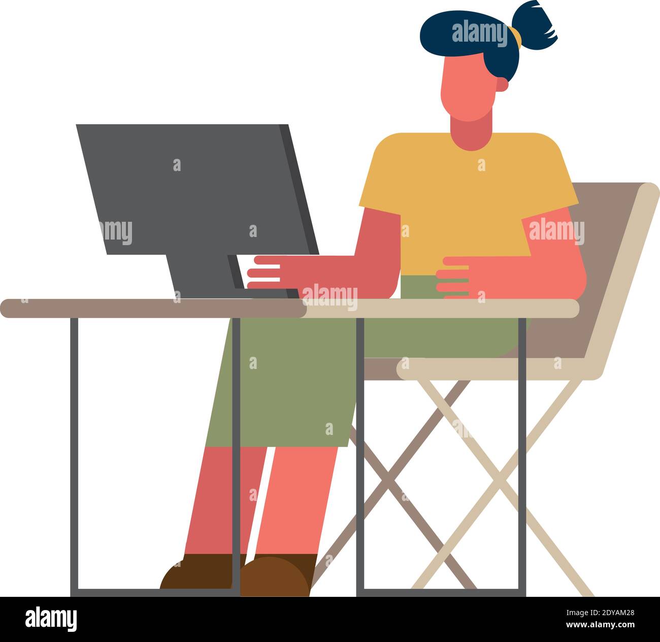 woman with computer at desk working from home design of telecommuting ...