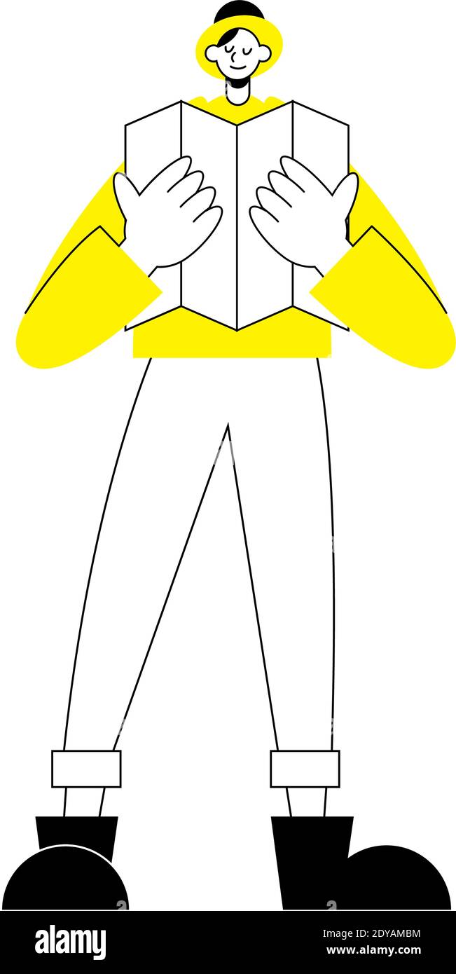 tourist male person reading map character on vacation vector ...