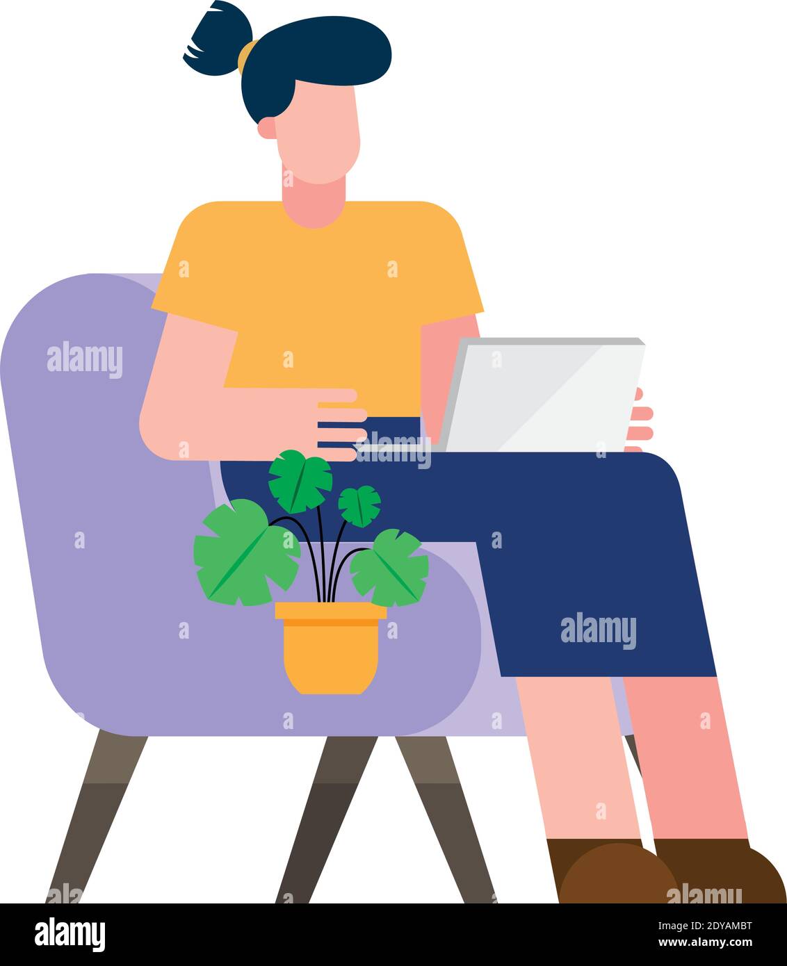 woman with laptop on chair working from home design of telecommuting ...