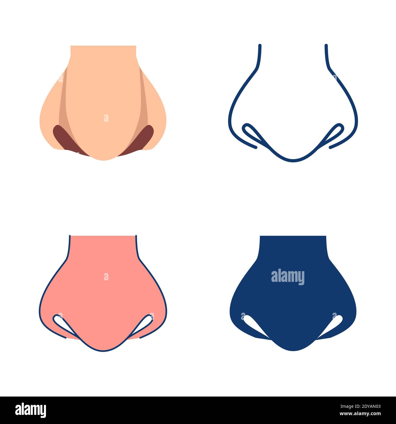 Nose icon set in flat and line style. Human sense organ symbol, frontal ...