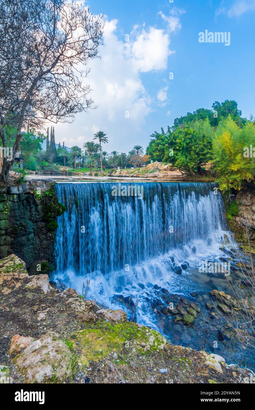 View of a waterfall in Gan HaShlosha National Park (Sakhne), in the Bet ...