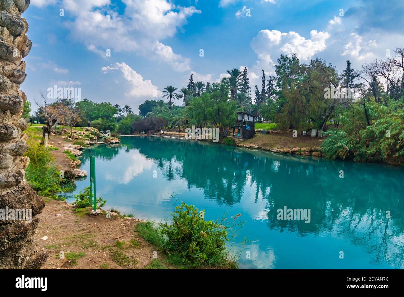 View of natural warm water pool in Gan HaShlosha National Park (Sakhne ...