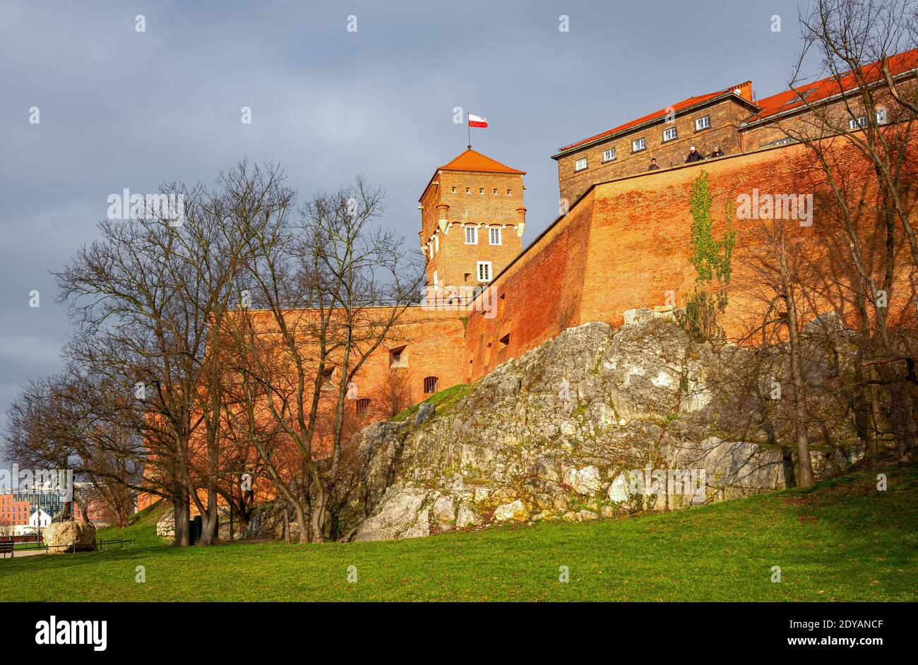Cracow, Poland - December 7, 2017: The wall and ramparts of the Royal ...