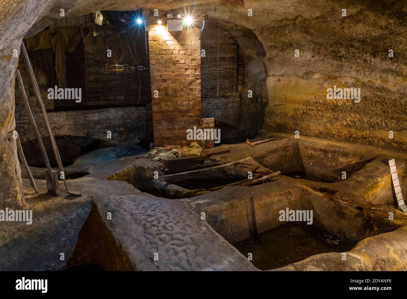 View of the tannery section inside the City of Caves, Nottingham, Notts ...