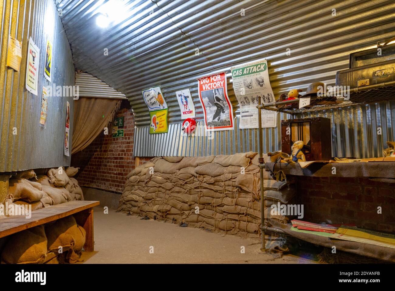 Air raid shelter set up inside the City of Caves, Nottingham, Notts ...