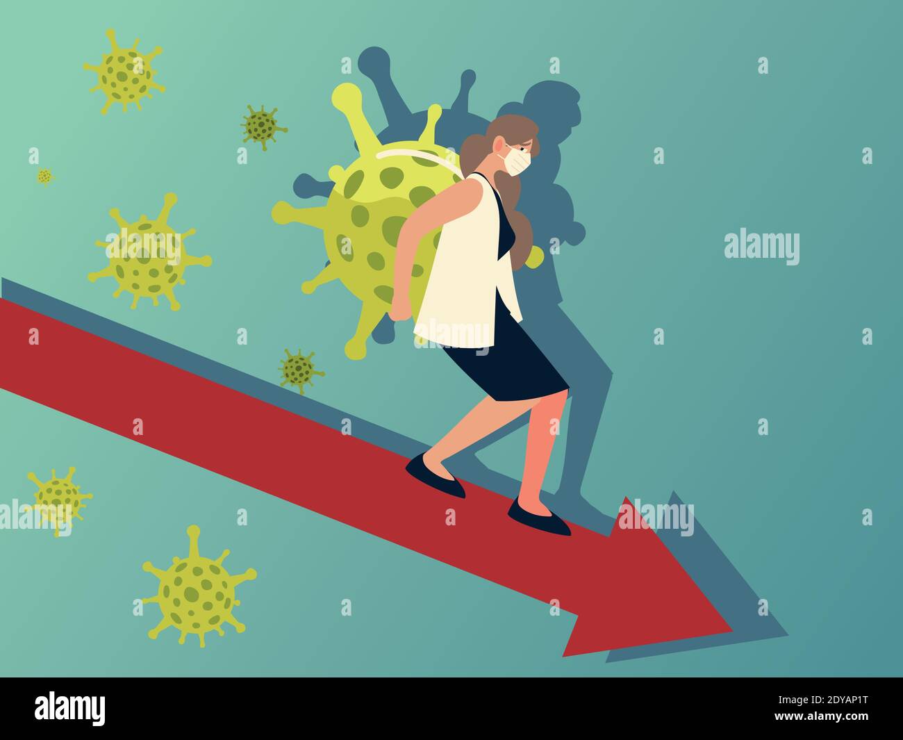 covid 19 virus businesswoman with decrease arrow design of 2019 ncov cov and coronavirus theme ...