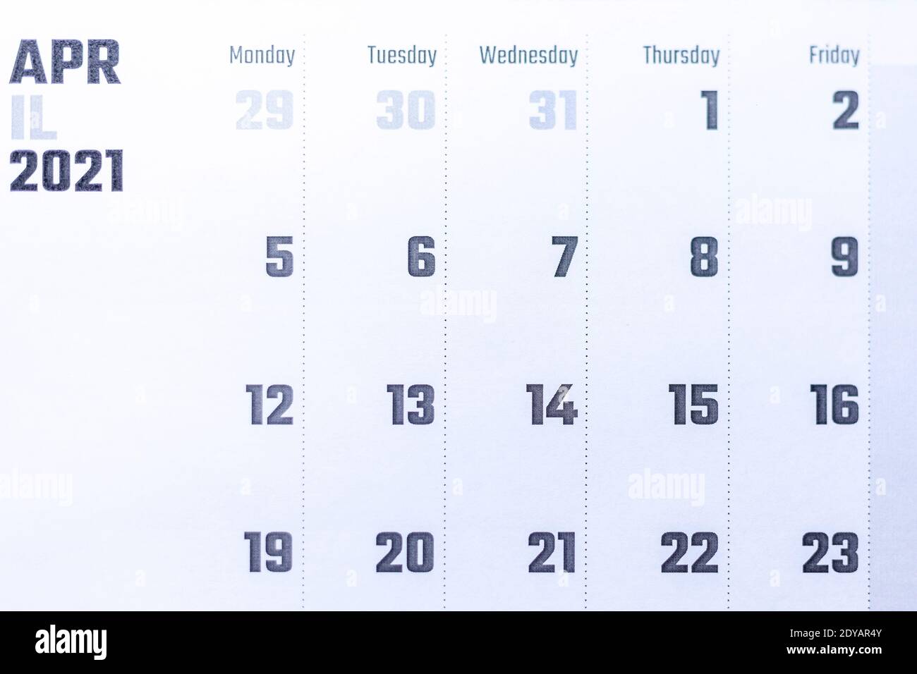 April 2021 calendar. April monthly calendar on blue background Stock ...