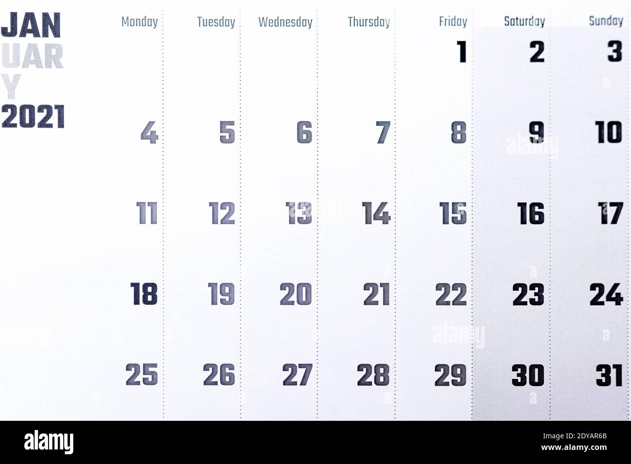 January 2021 calendar hi-res stock photography and images - Alamy