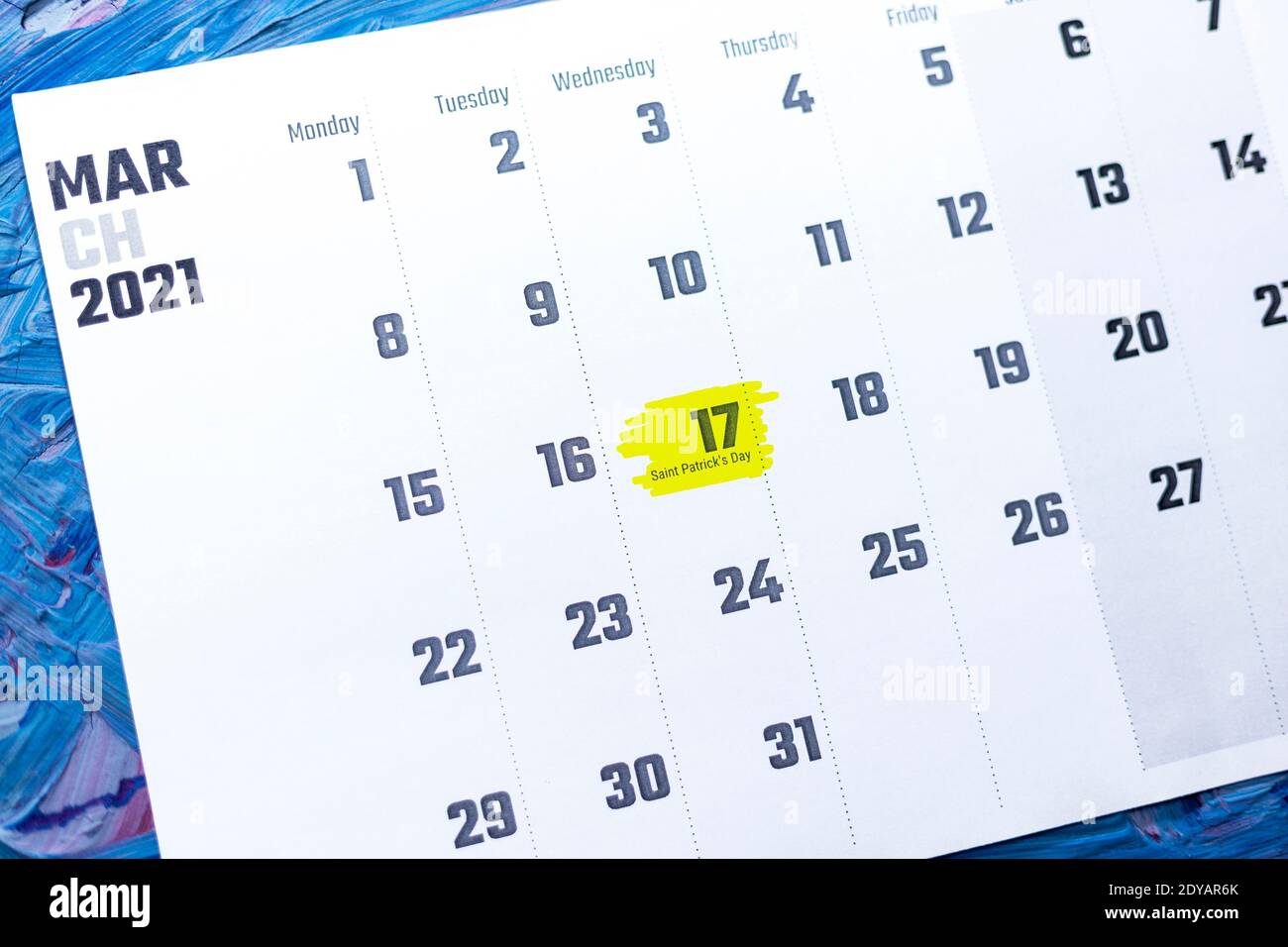 March 2021 calendar. March 17 - St. Patricks Day highlighted on a ...