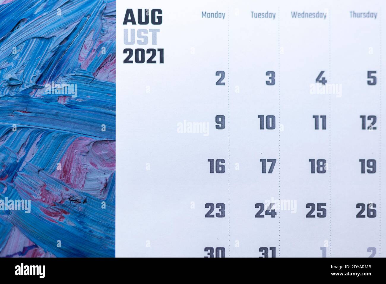 August 2021 calendar. August monthly calendar on blue background Stock ...