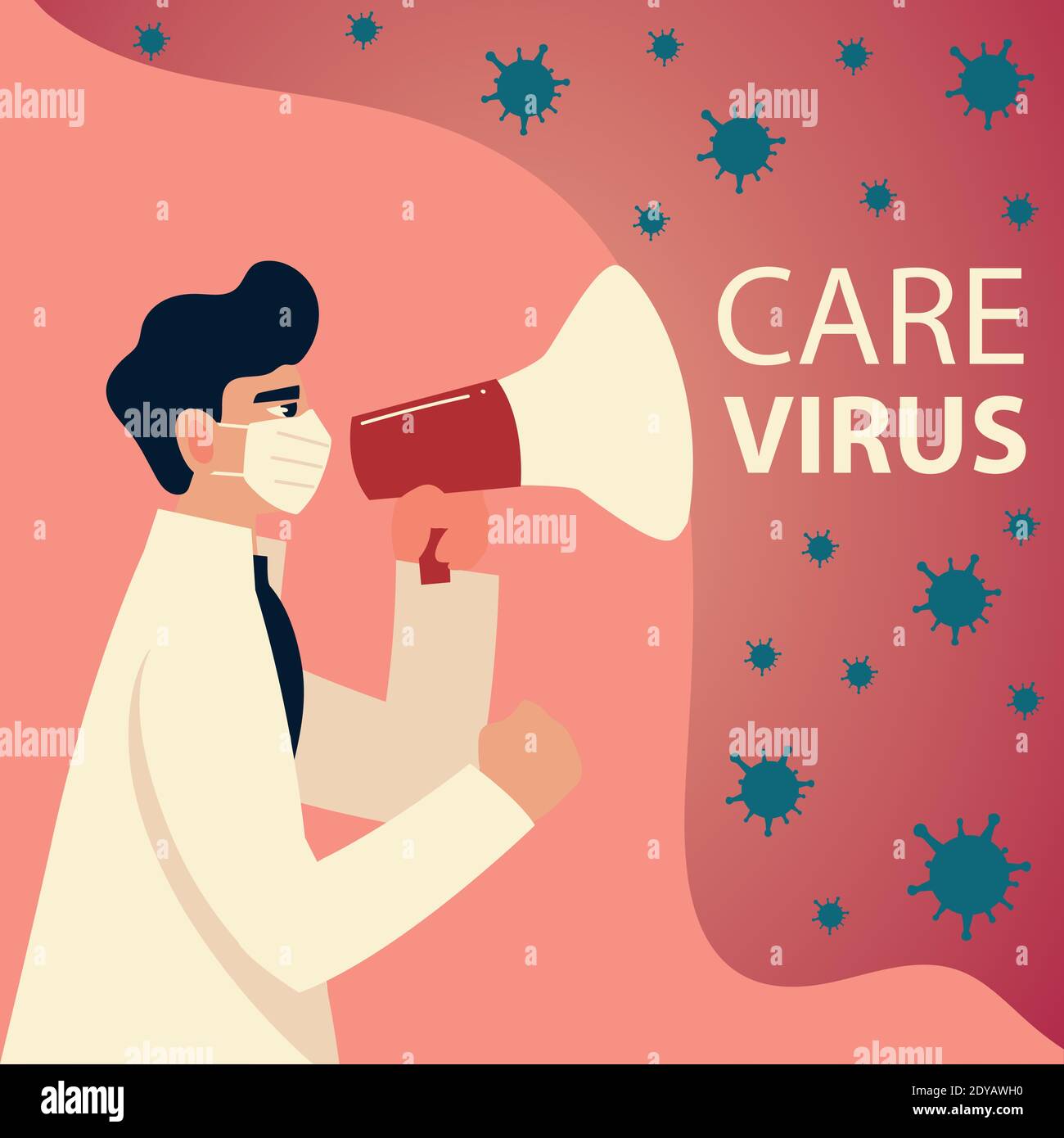 covid 19 virus protection and man doctor with mask and megaphone design ...