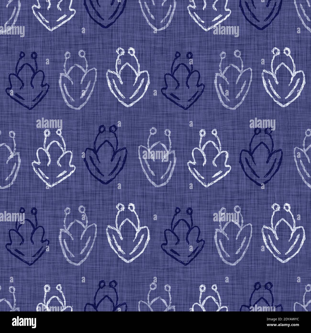 Indigo blue flower block print dyed linen texture background. Seamless ...