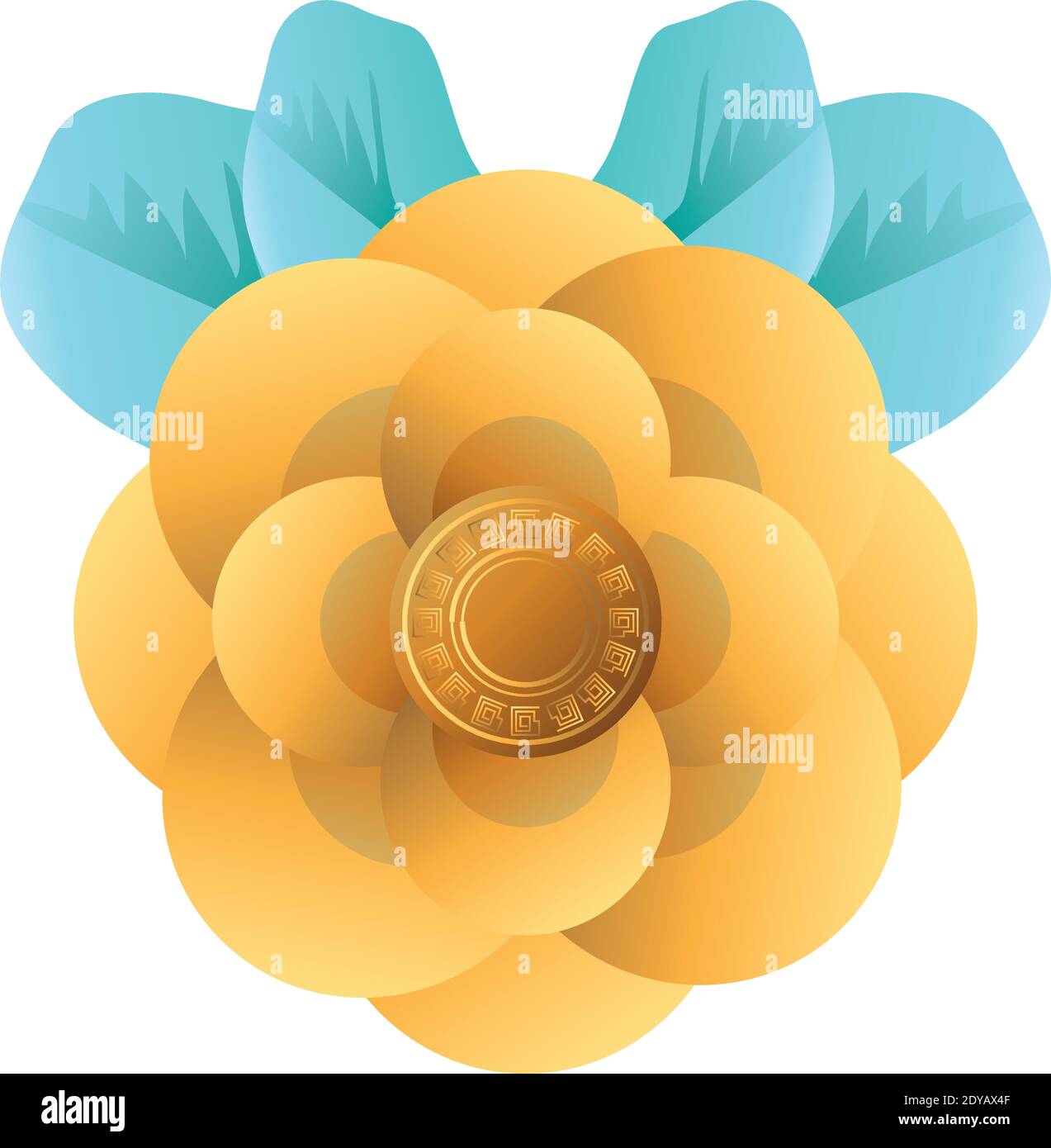 gold and rose flower with leaves design, natural floral plant and ...