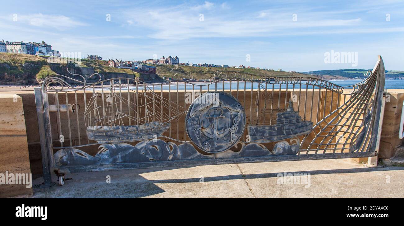 A steel storm gate memorial artwork in tribute to Whitby seafarers on ...