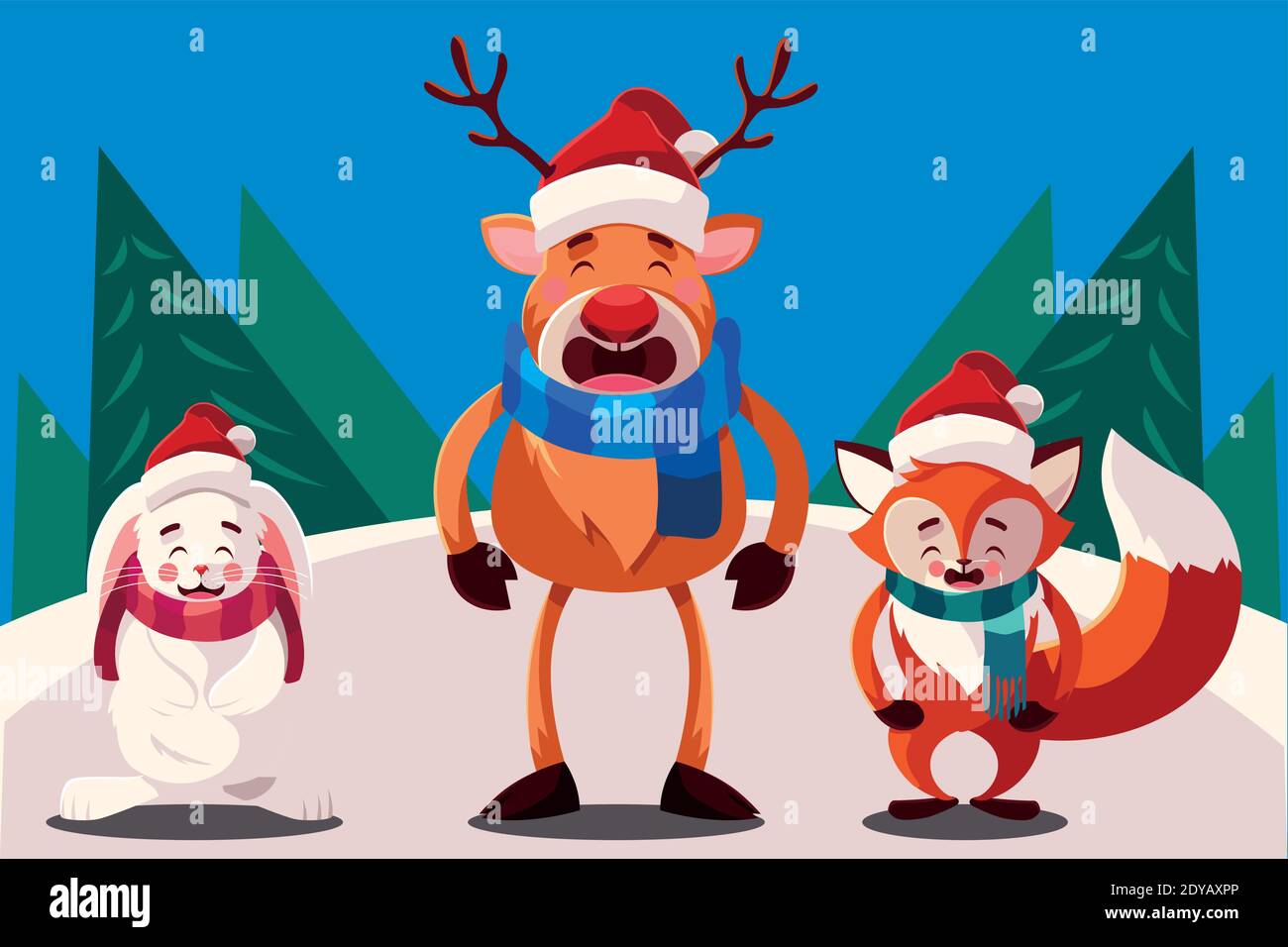 merry christmas reindeer rabbit and fox design, winter season and ...
