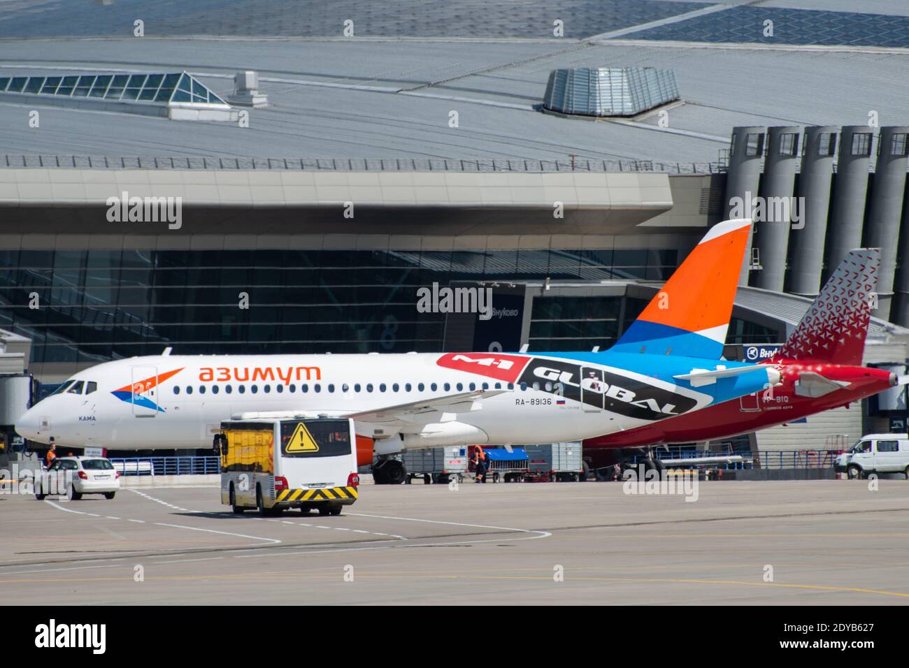 July 2, 2019, Moscow, Russia. Airplane Sukhoi Superjet 100 Azimuth ...