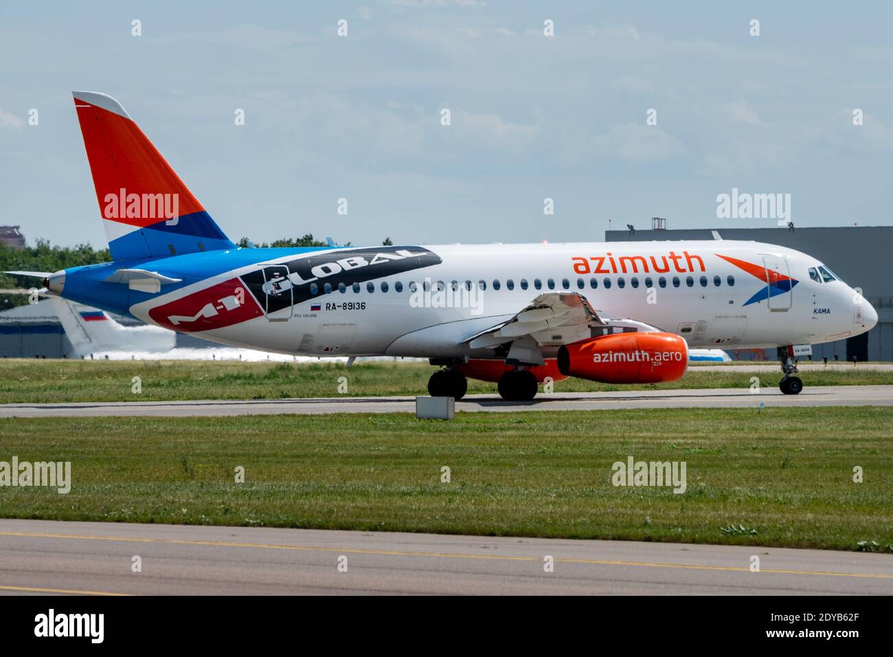 July 2, 2019, Moscow, Russia. Airplane Sukhoi Superjet 100 Azimuth ...