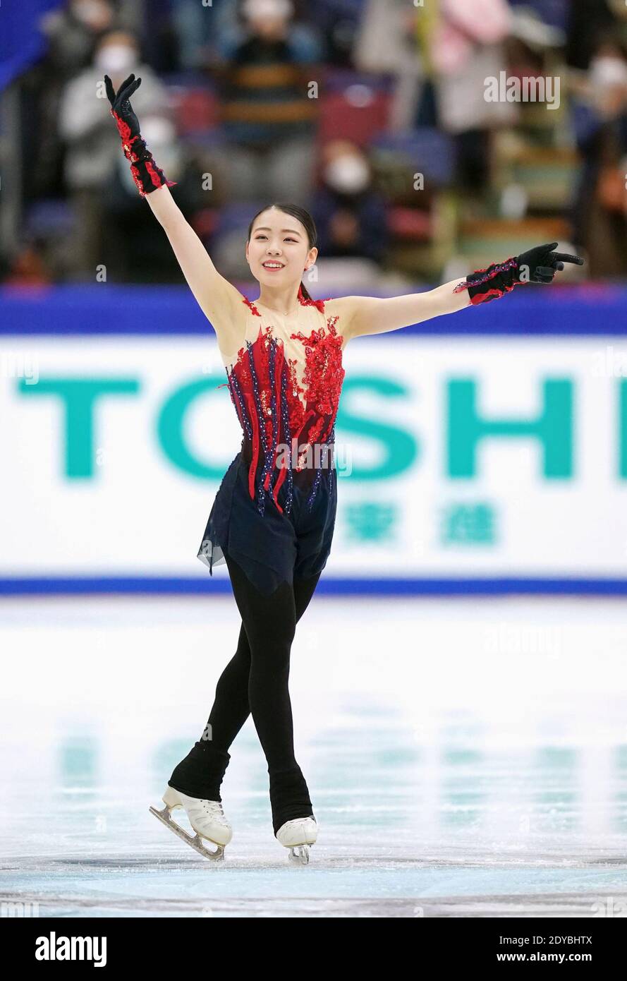 Rika Kihira acknowledges the crowd after performing in the women's ...
