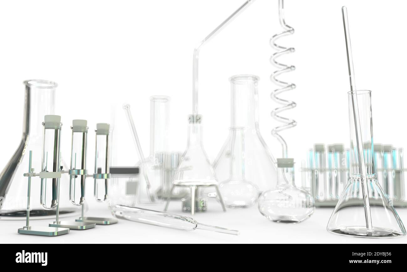 lab test-tubes and other science glassware empty on white background ...