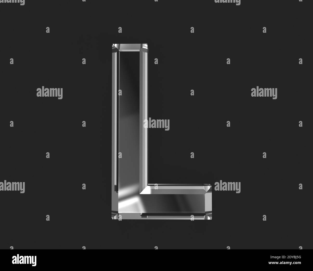 White shine glass made transparent alphabet - letter L isolated on dark ...