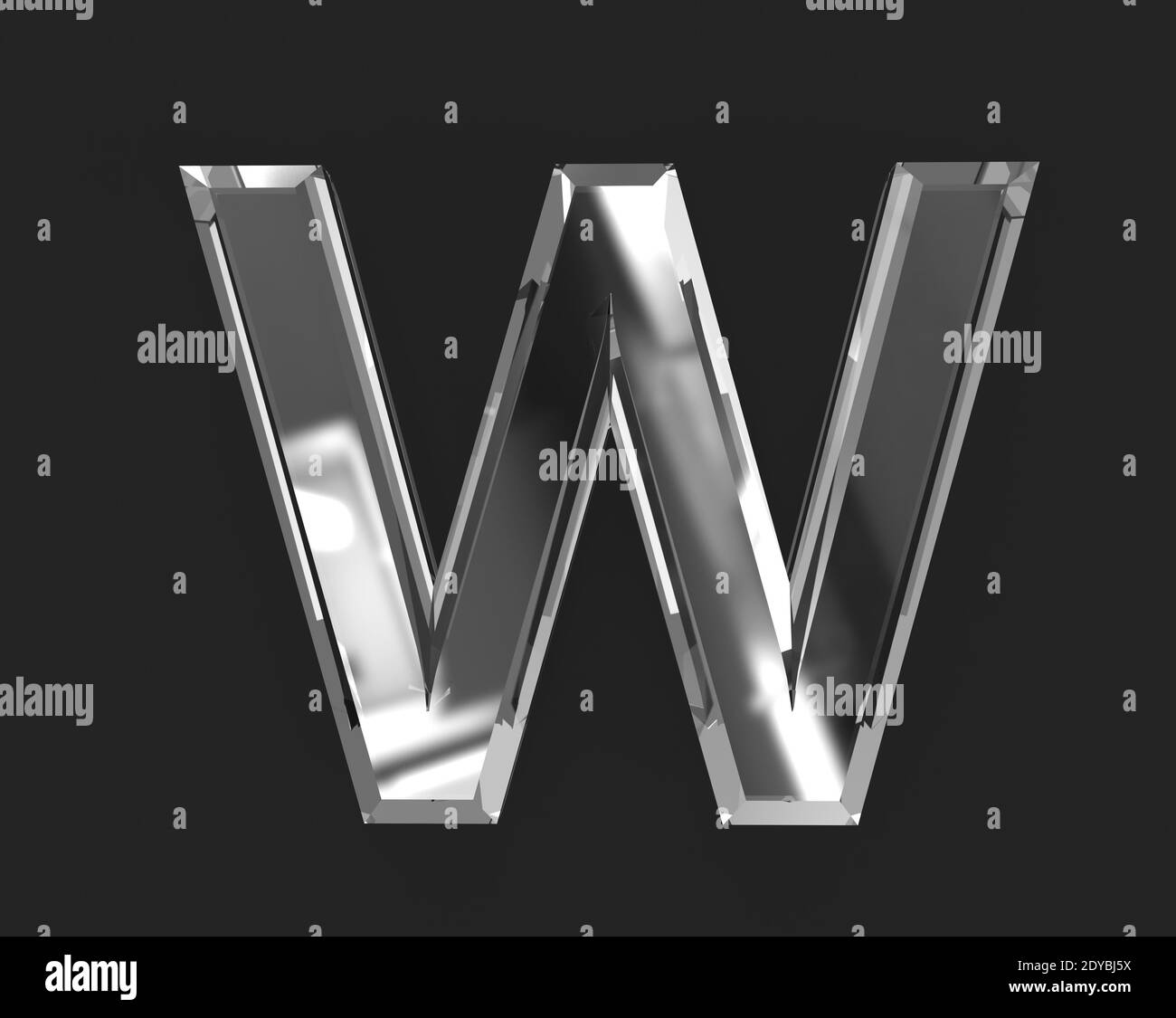 White shine glass made clear alphabet - letter W isolated on dark, 3D ...