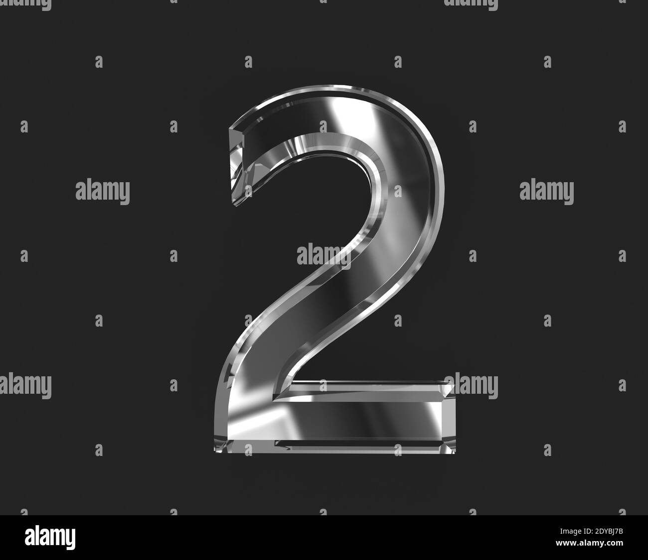 White glossy glassy clear alphabet - number 2 isolated on dark ...