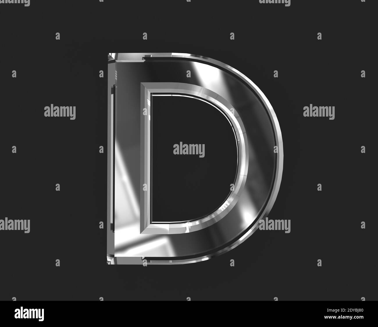 White shine glass made clear alphabet - letter D isolated on dark ...
