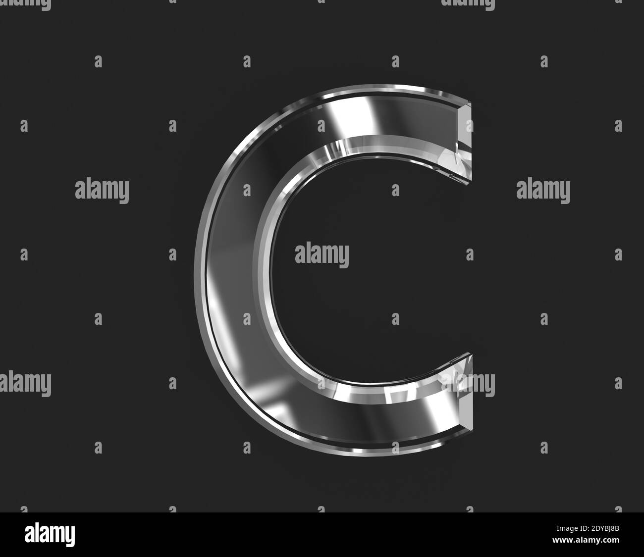 White glossy glass made transparent alphabet - letter C isolated on ...