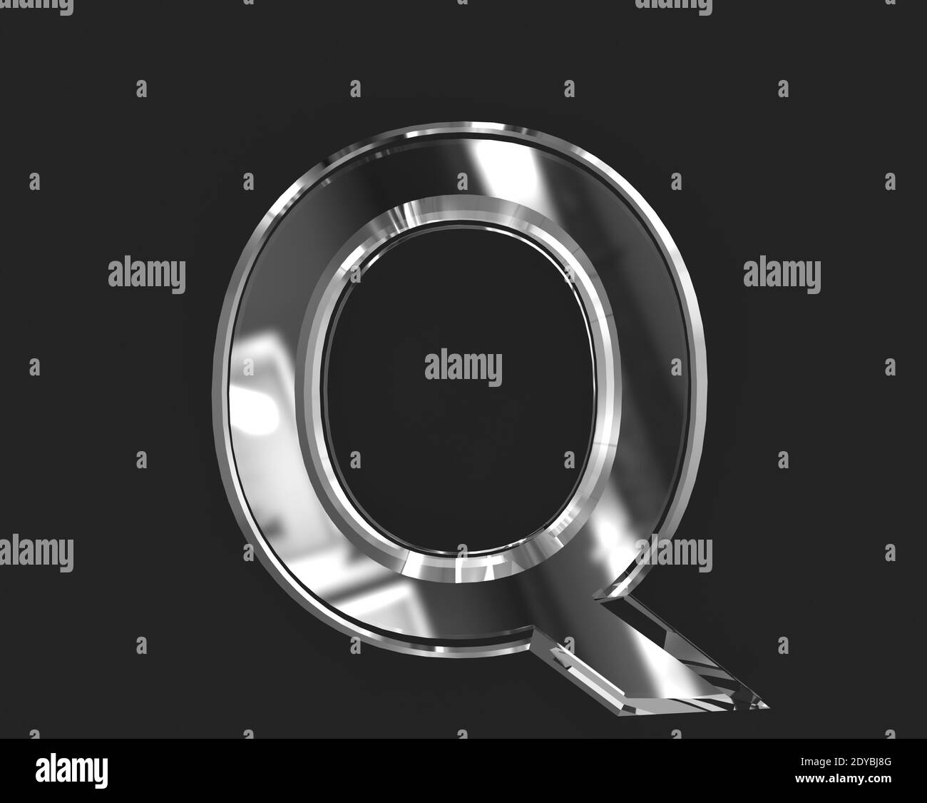 White shine reflective clear alphabet - letter Q isolated on dark ...