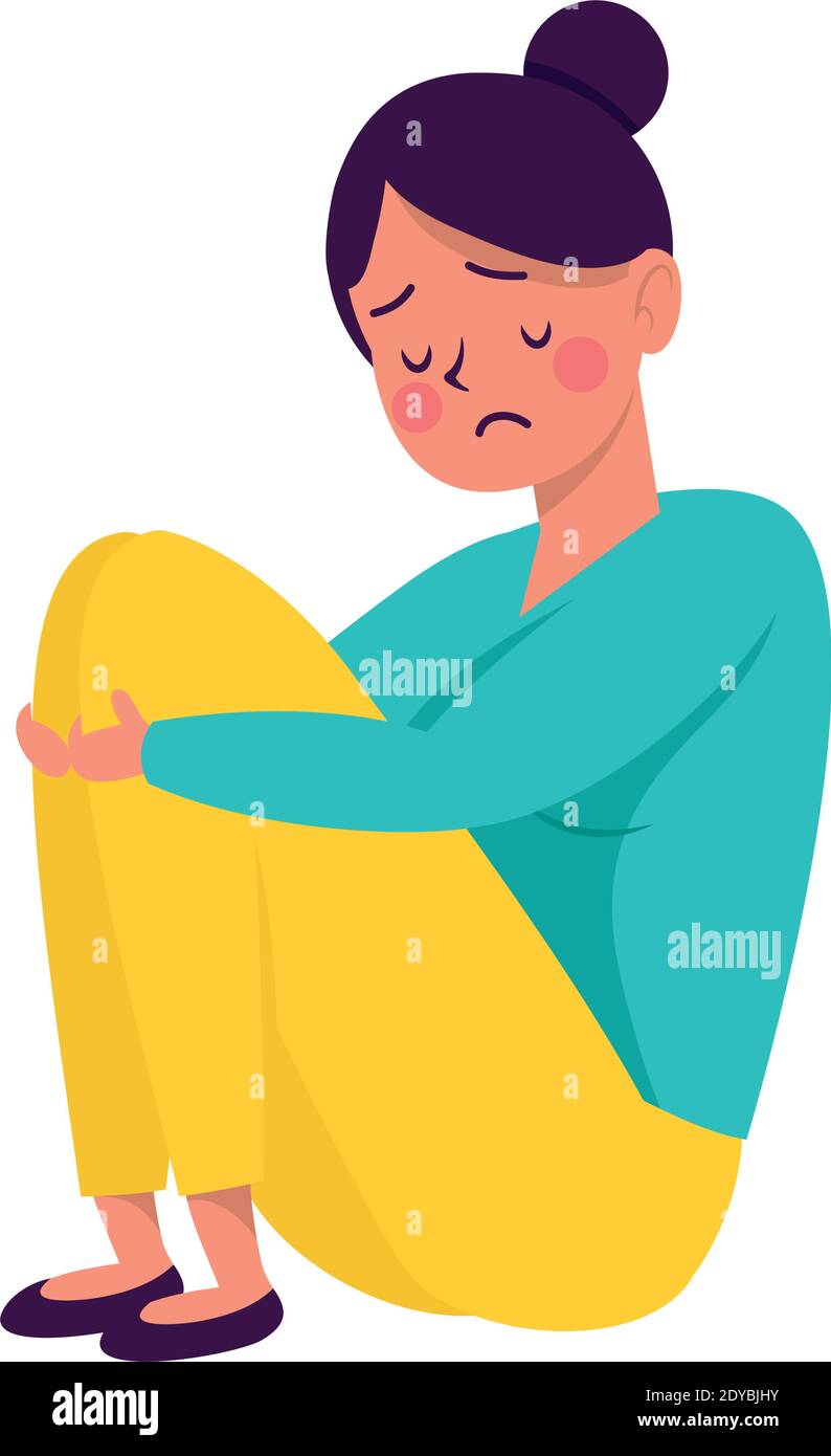 young woman seated victim of bullying character vector illustration ...