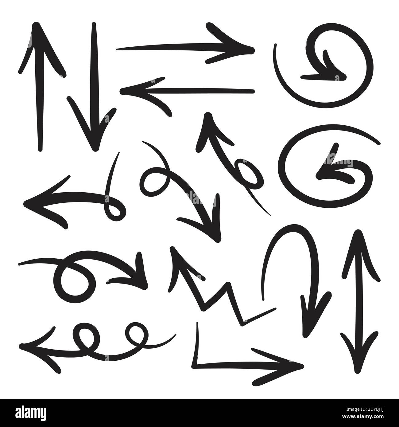 Collection of hand drawn doodle style arrows in various directions and styles., Vector arrows ...