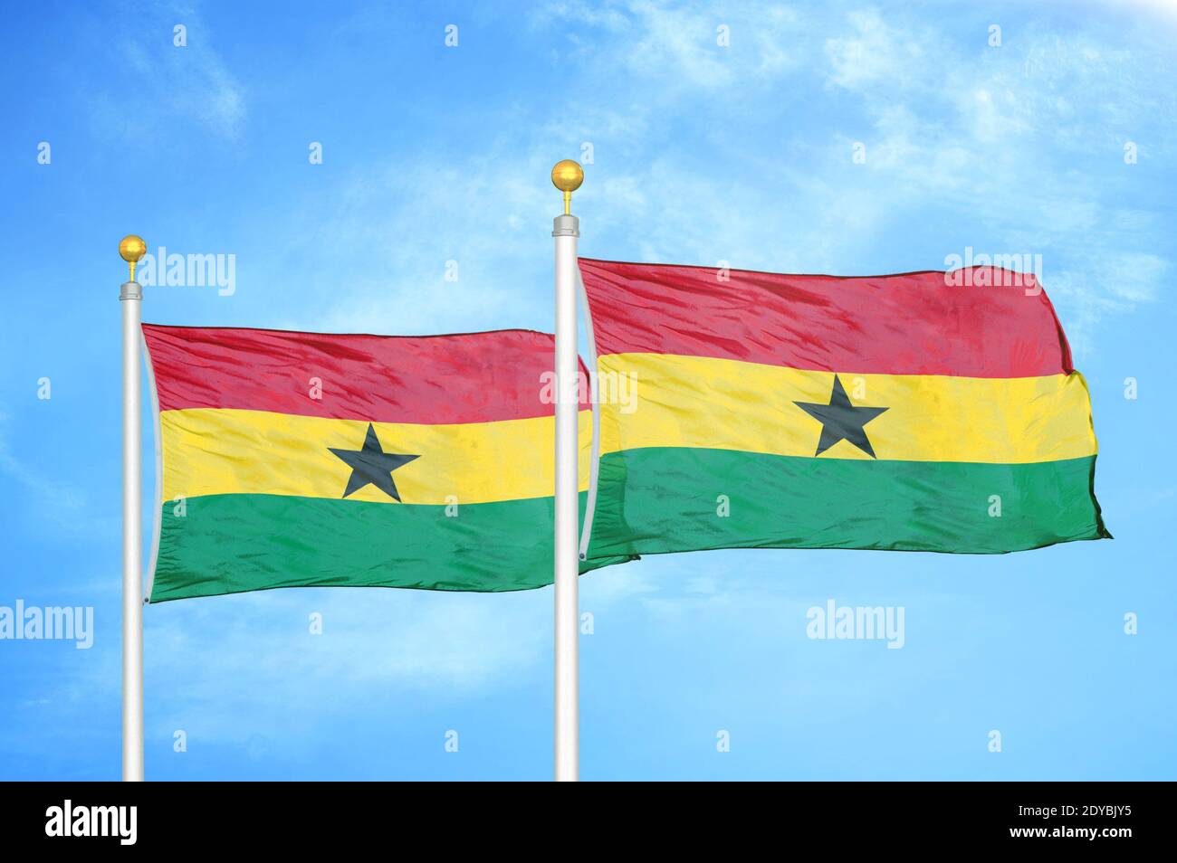 Ghana and Ghana two flags on flagpoles and blue sky Stock Photo - Alamy