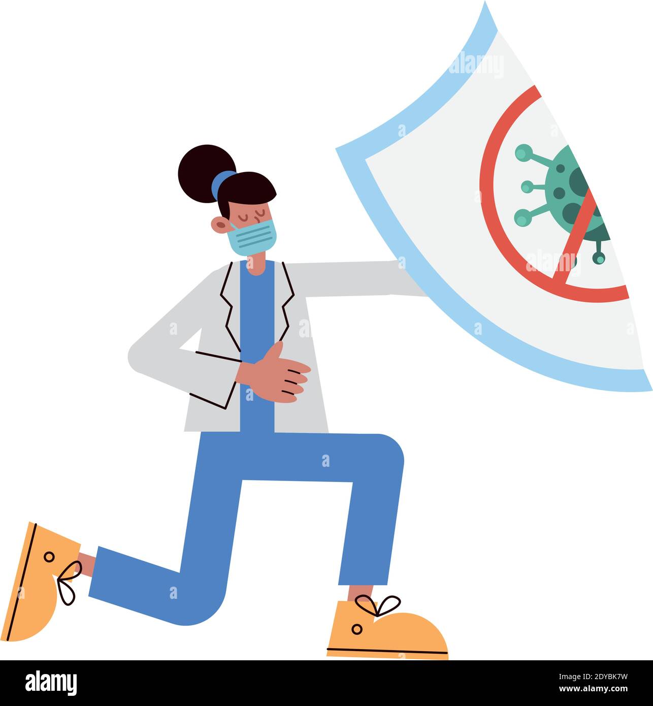 doctor wearing medical mask lifting shield vector illustration design ...