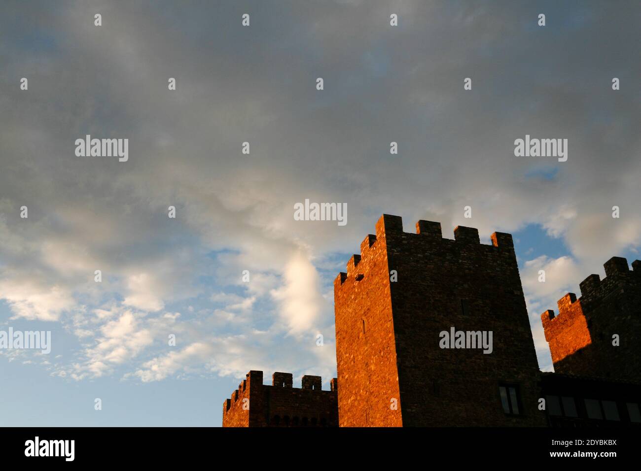 Medieval castle tower during sunset Stock Photo - Alamy