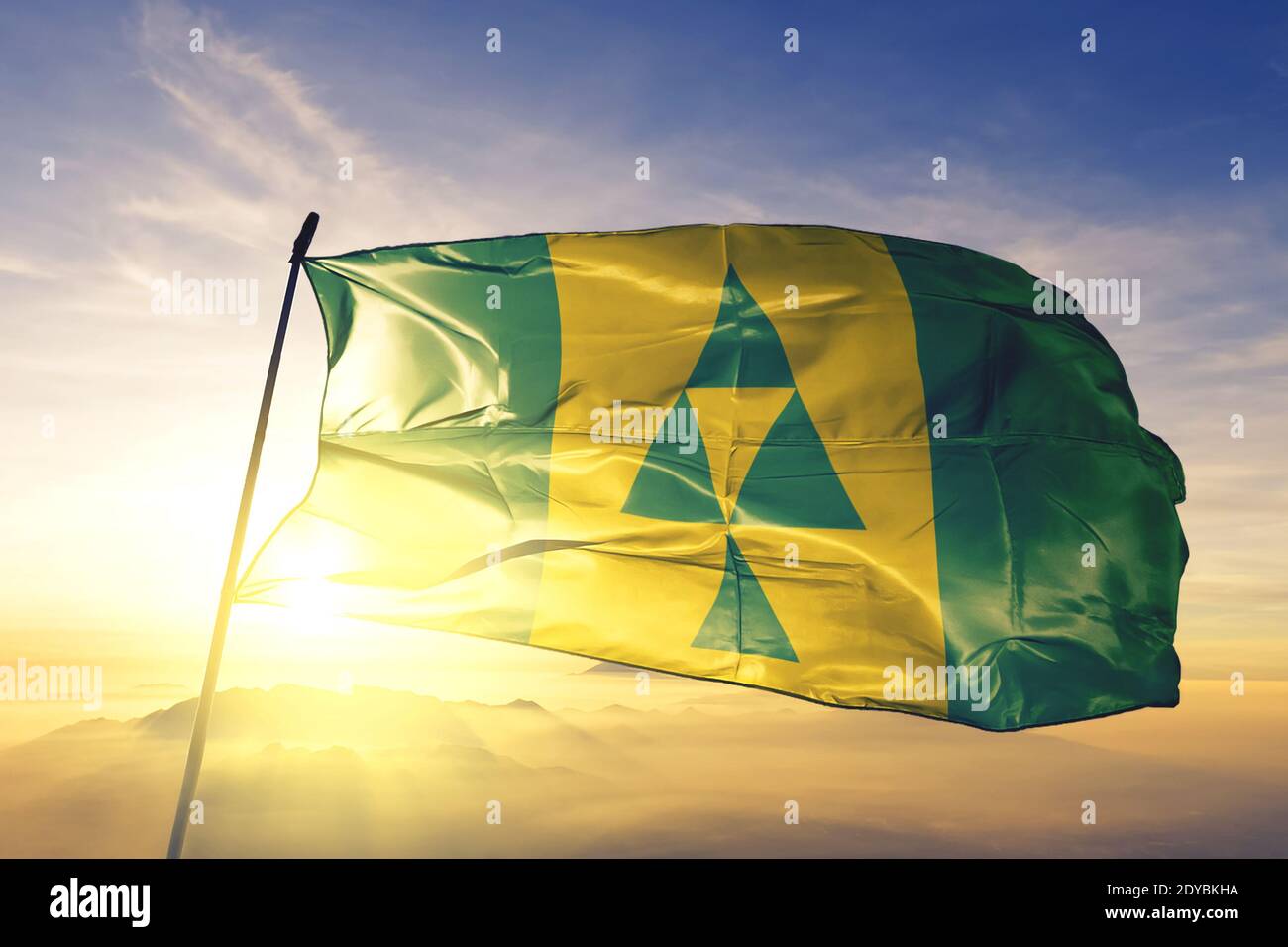 Prince Albert of Saskatchewan of Canada flag waving on the top sunrise ...