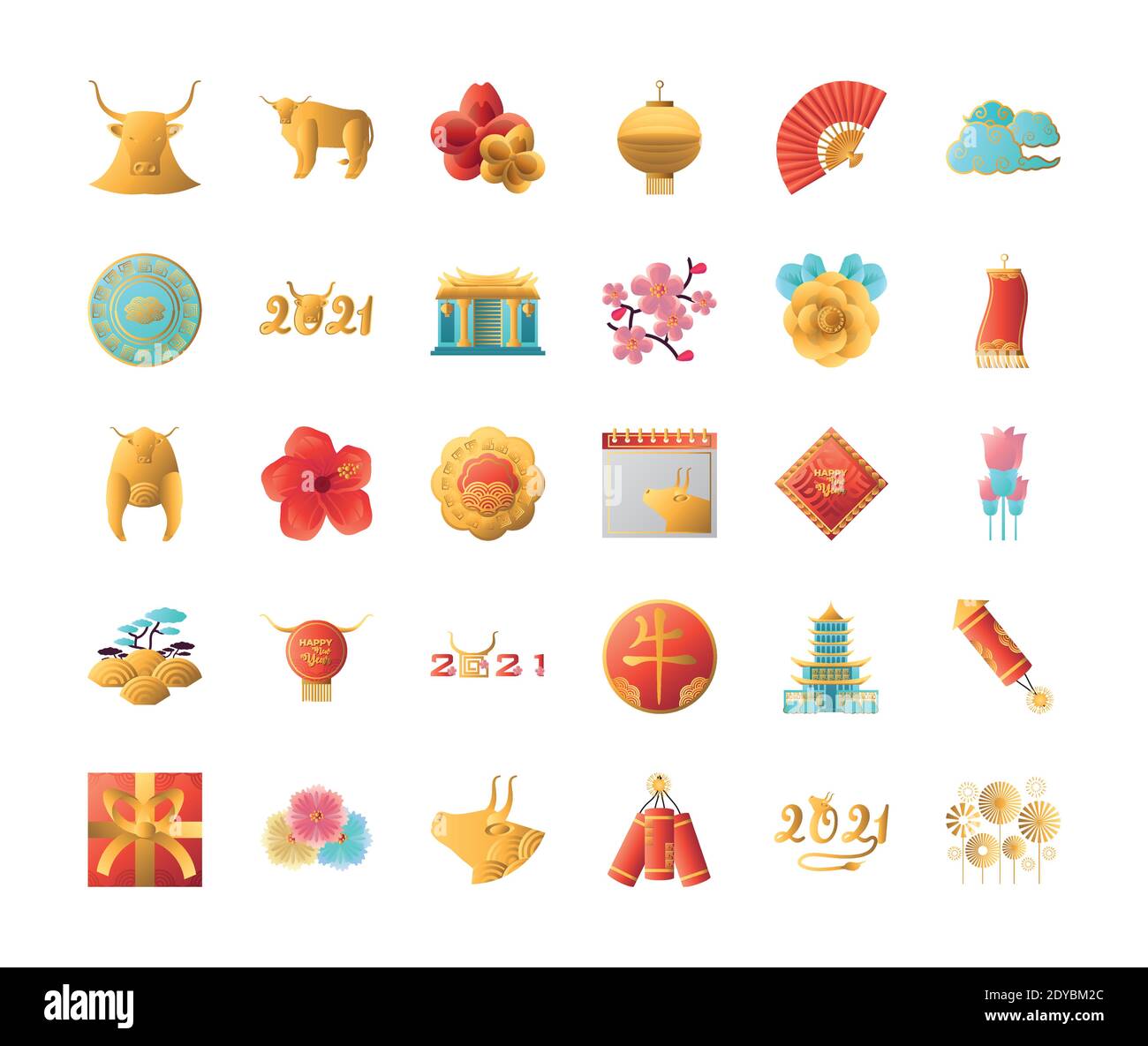 Chinese new year 2021 set of icons design, China culture and ...