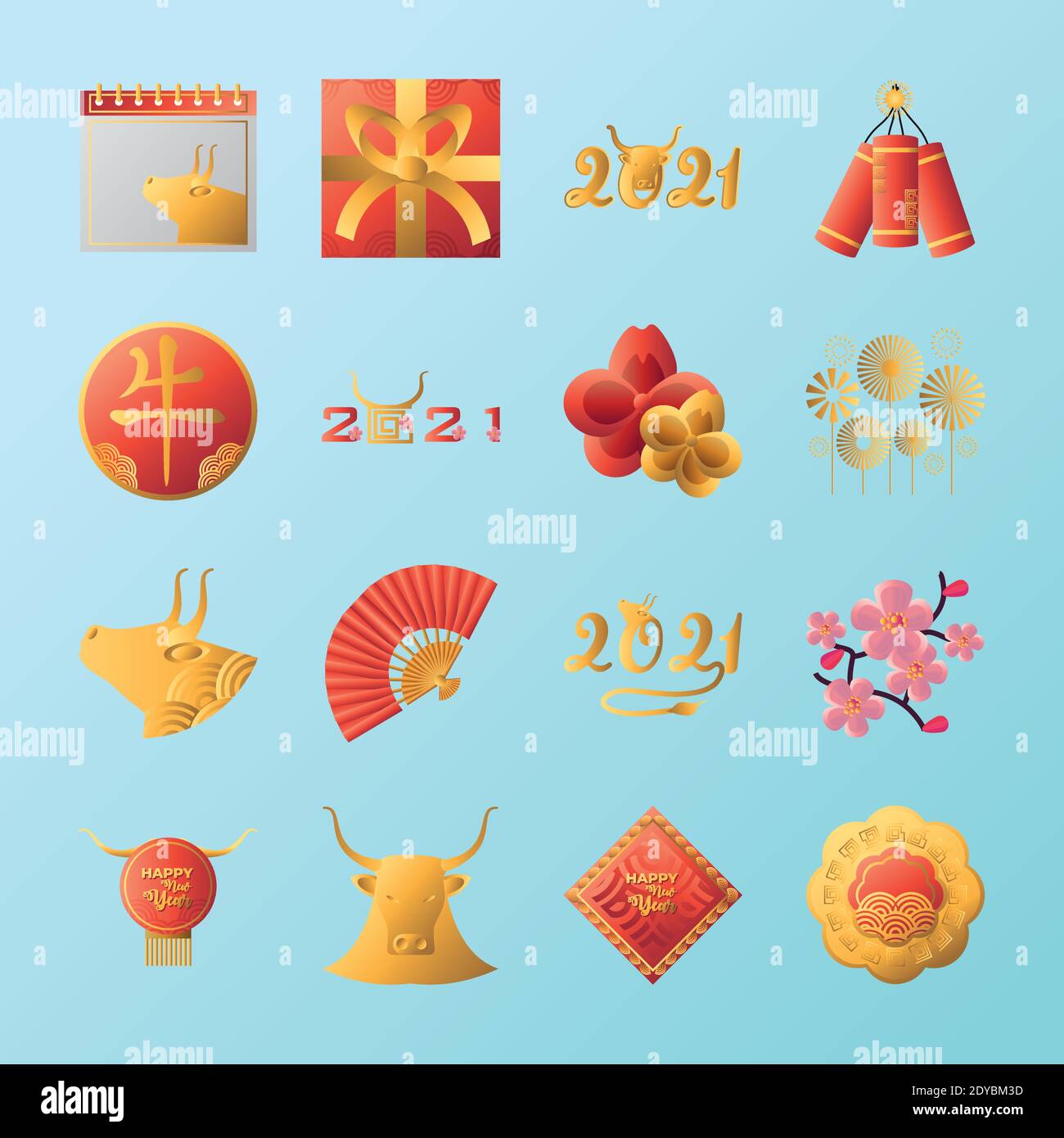 Chinese new year 2021 symbol set design, China culture and celebration ...