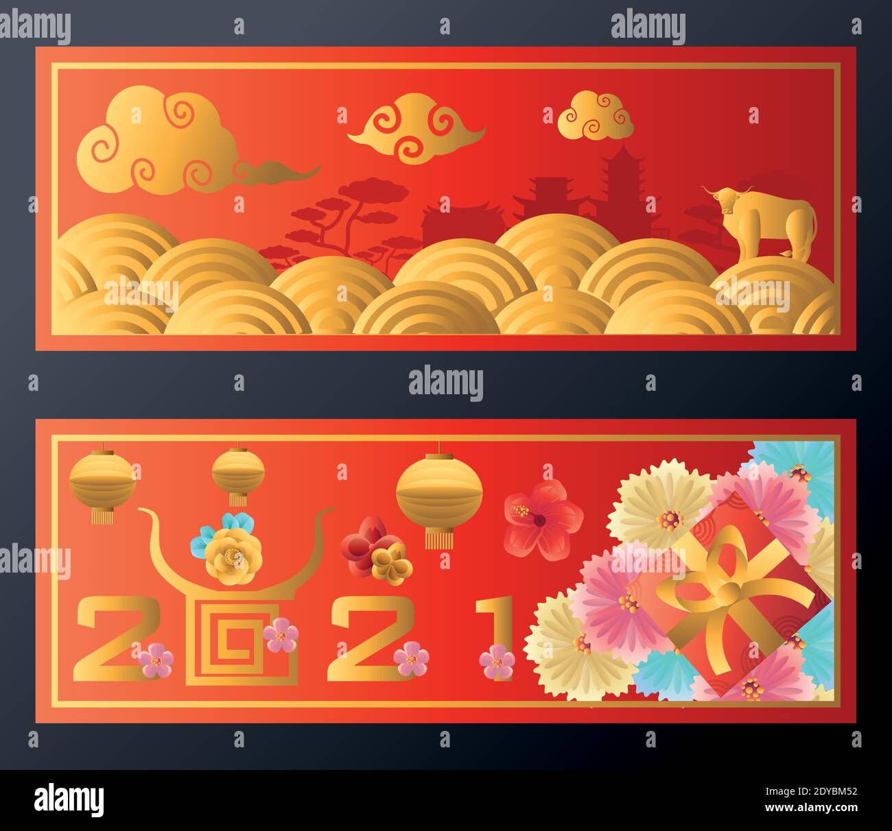 Chinese new year 2021 labels design, China culture and celebration ...
