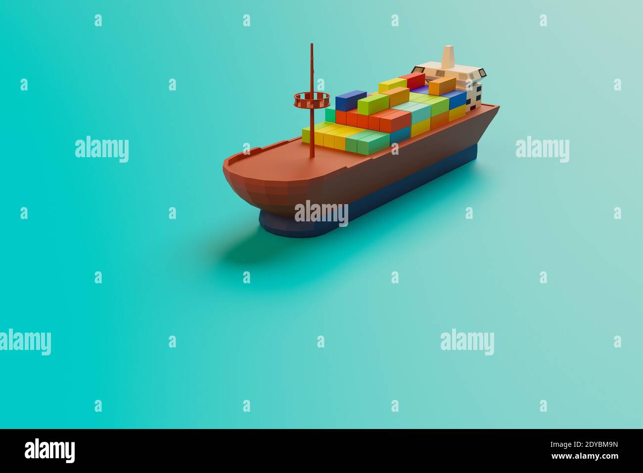 container ship in import export and business logistic, low polygon 3D ...