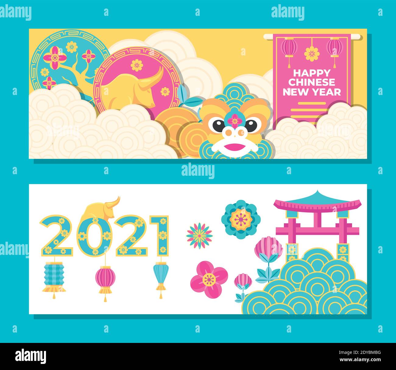 Chinese new year 2021 labels design, China culture and celebration ...