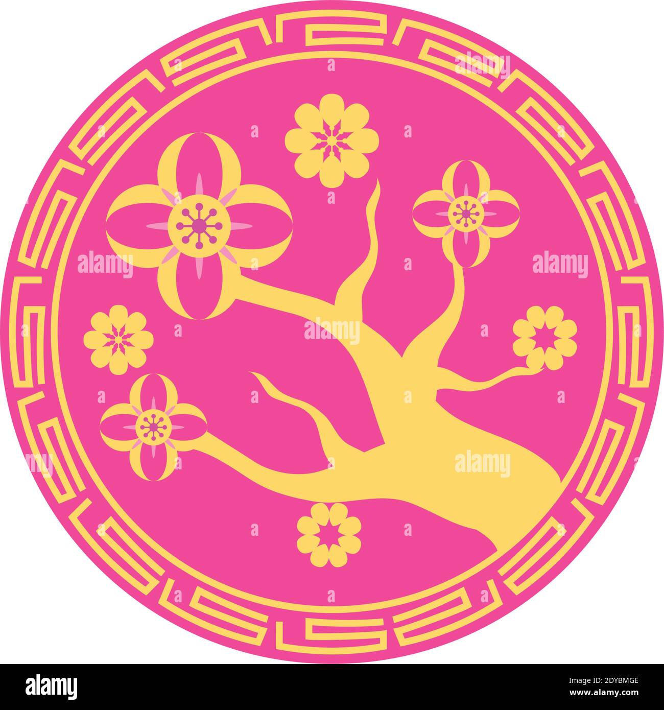 Chinese tree with flowers on seal stamp design, China culture asia and ...