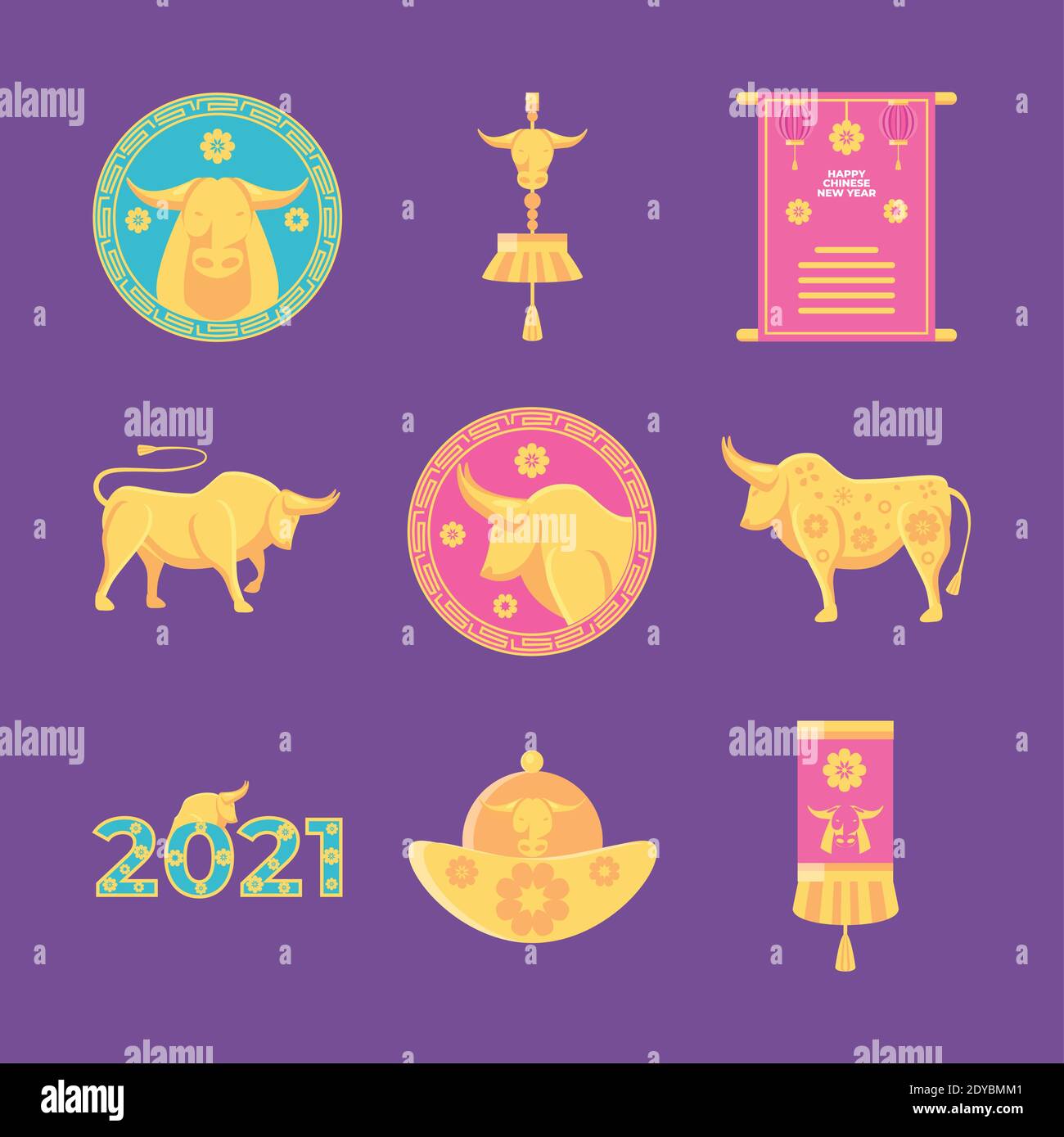 Chinese new year 2021 icon set design, China culture and celebration ...