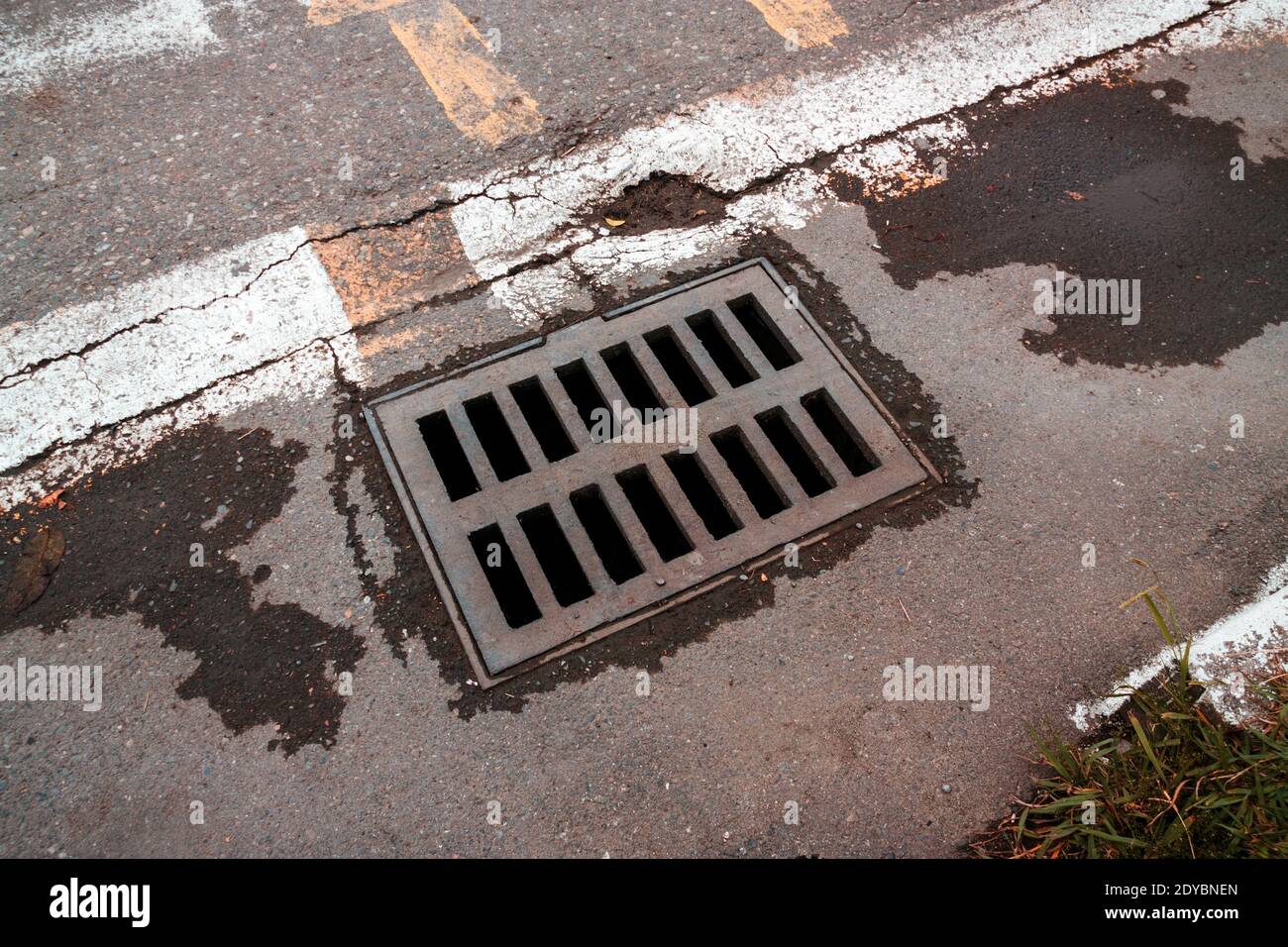 sewerage grid closeup in the city Stock Photo - Alamy