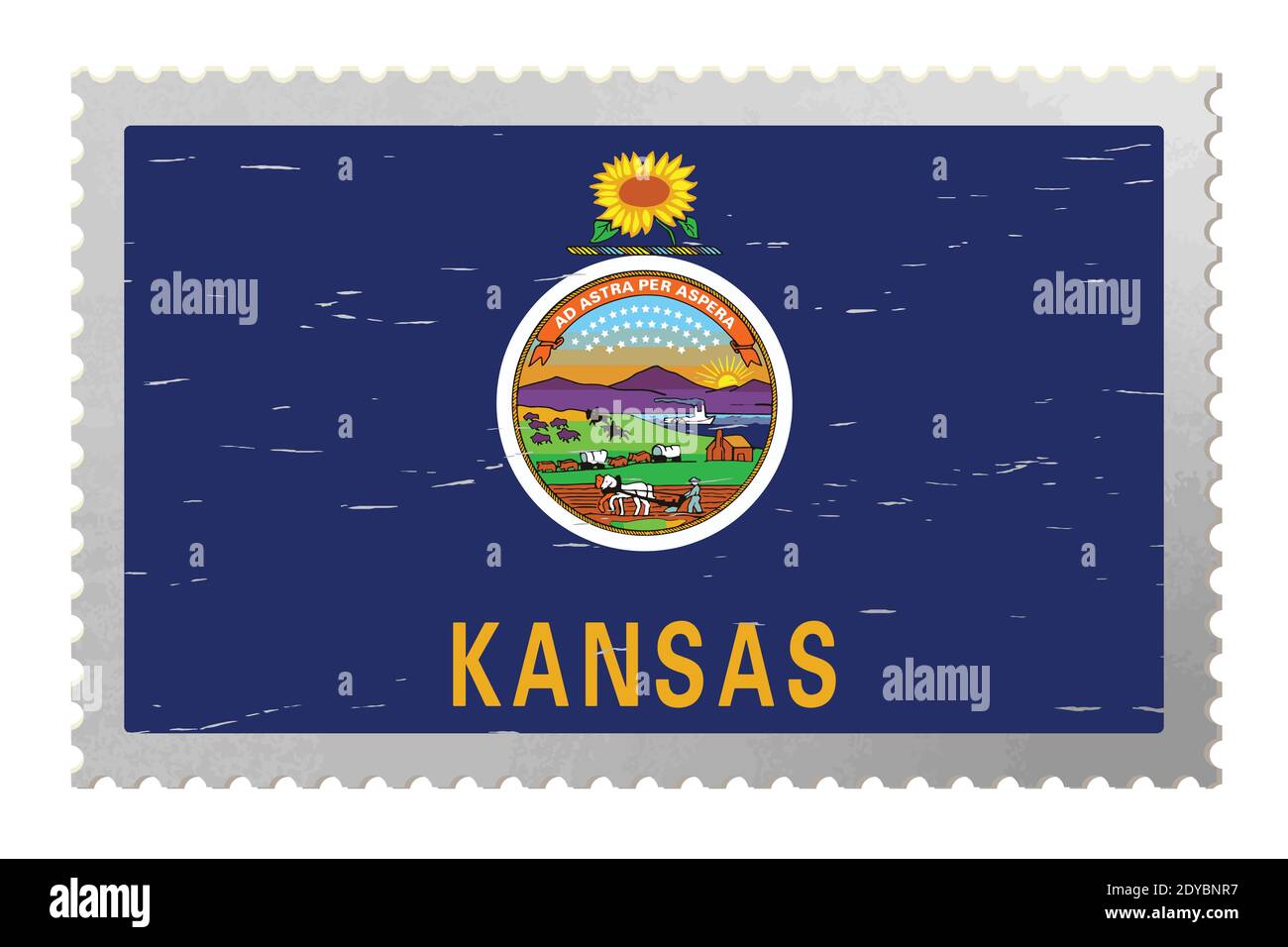 Kansas USA flag on old postage stamp, vector Stock Vector Image & Art ...