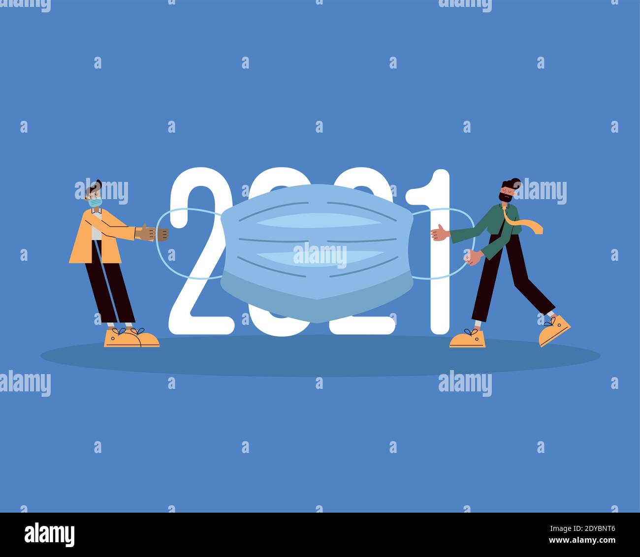 men wearing medical masks with 2021 number vector illustration design ...