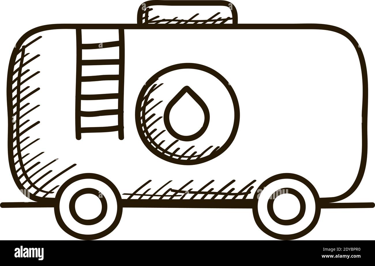 cistern tank with wheels and drops drawn style icon vector illustration ...