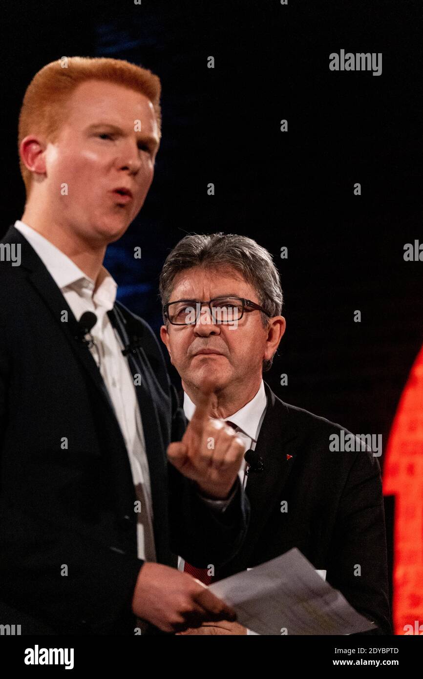 Meeting of Jean-Luc Melenchon and Adrien Quatennens, MP for France ...