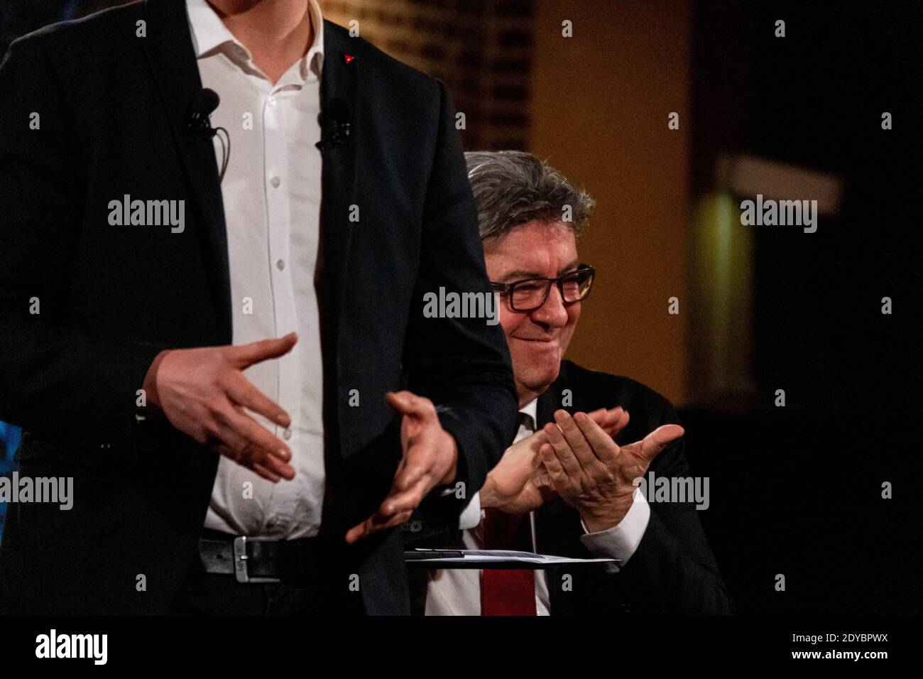 Meeting of Jean-Luc Melenchon and Adrien Quatennens, MP for France ...