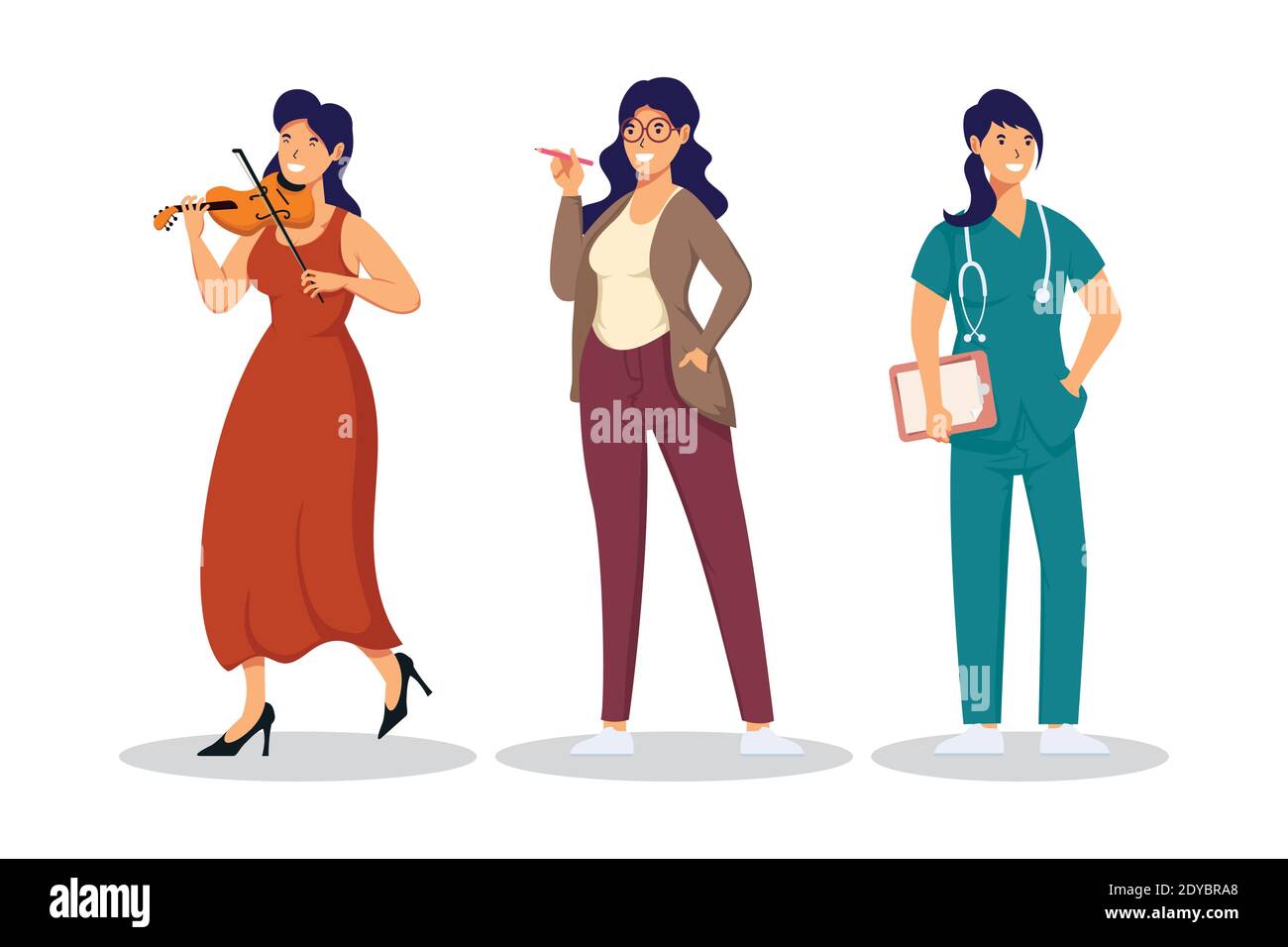 group of female worker professions avatars characters vector ...